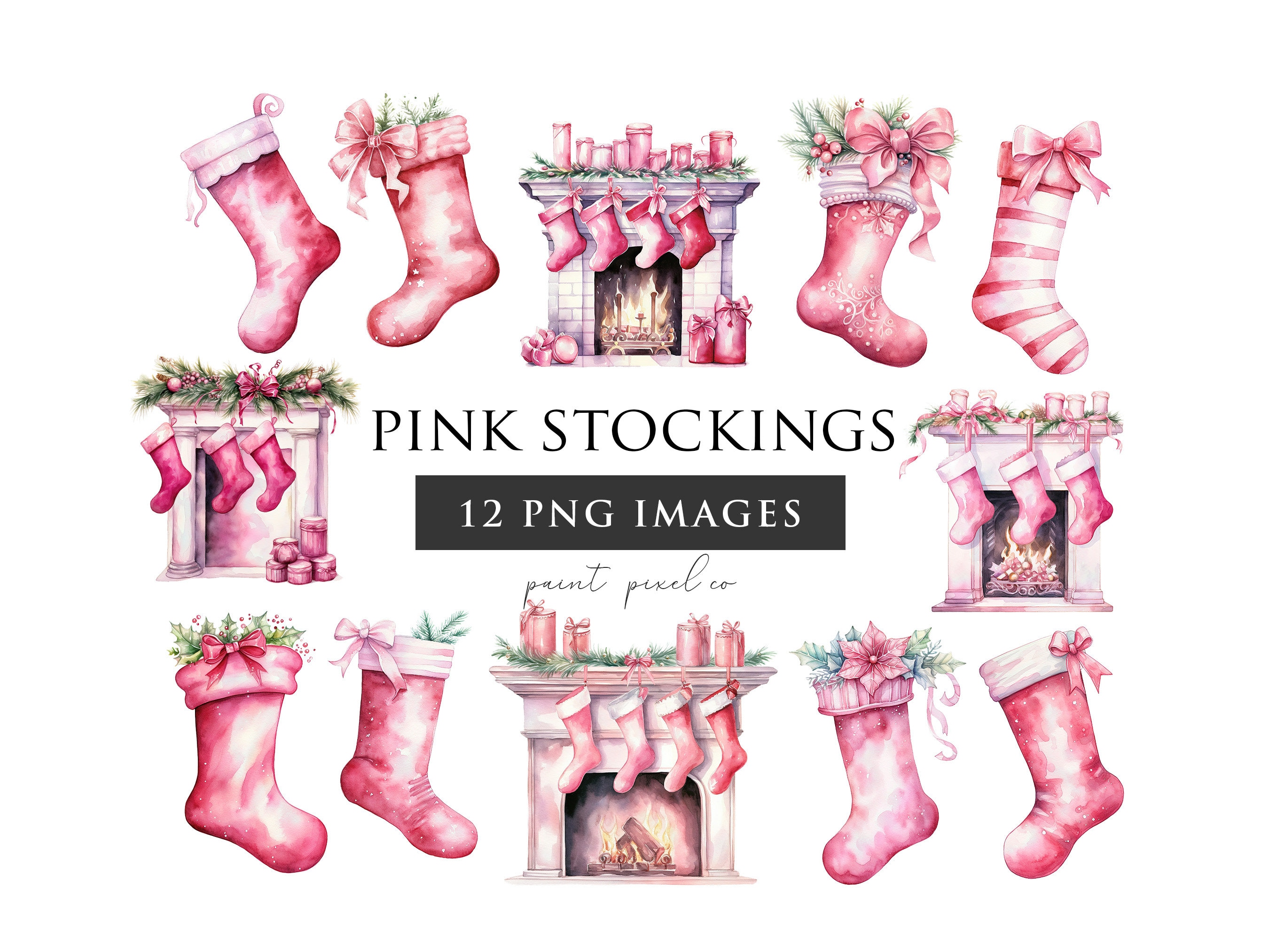 Pink Christmas Stocking Clipart PNG Holiday Clip Art Cute - Etsy