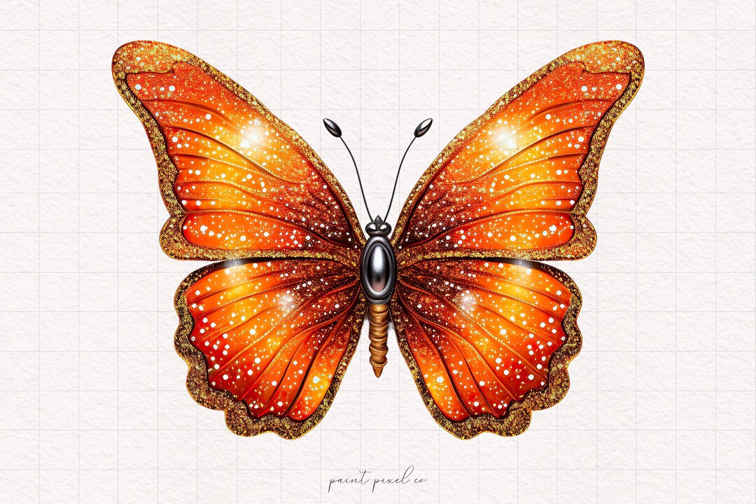 4 Orange Butterfly PNG Glittery Butterflies Clipart Butterfly ...