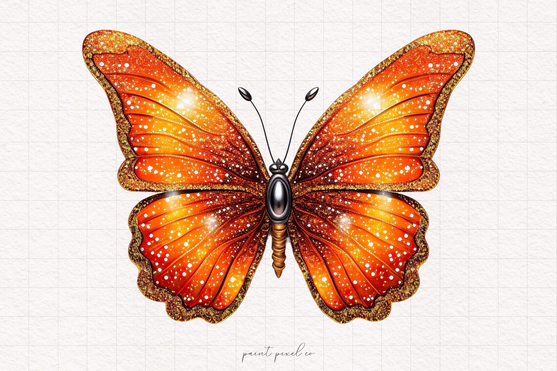 4 Orange Butterfly PNG Glittery Butterflies Clipart Butterfly ...