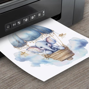 Baby Elephant PNG Blue Elephant Boy Clipart Sublimation Hot Air Balloon ...
