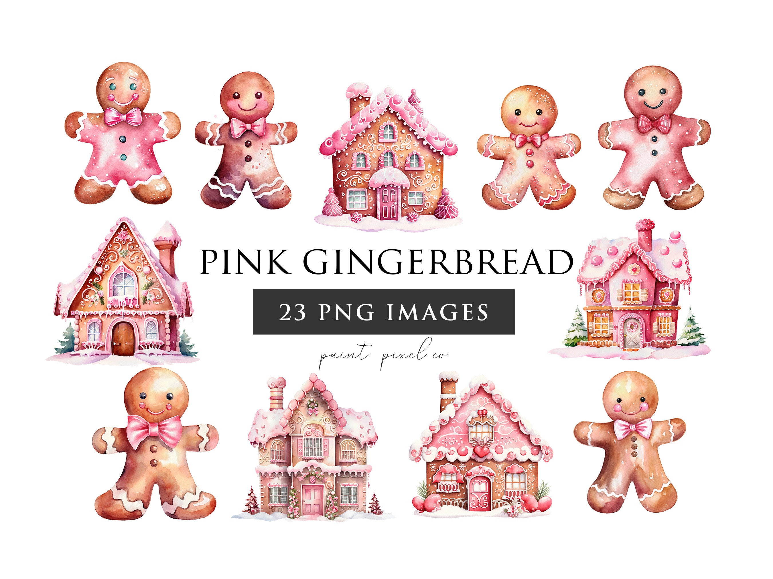 Pink Gingerbread Man House Clipart PNG Holiday Clip Art Cute Pastel ...