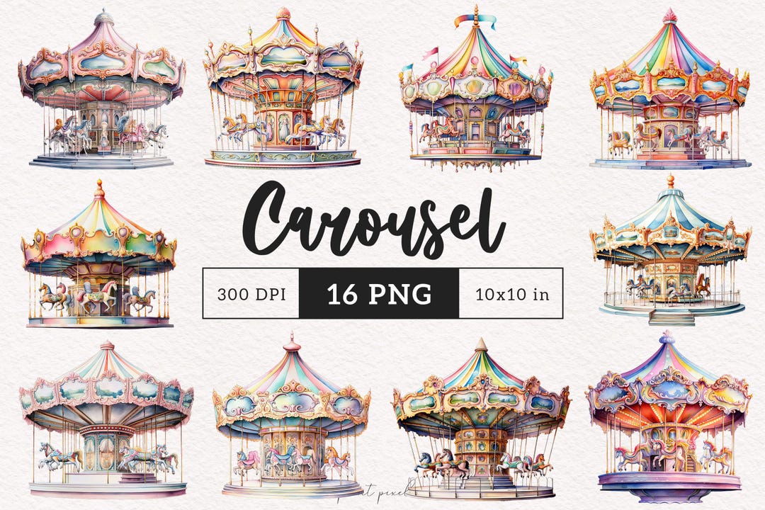 Pastel Carousel Clipart Dessert PNG Watercolor Carousel Nursery Art ...