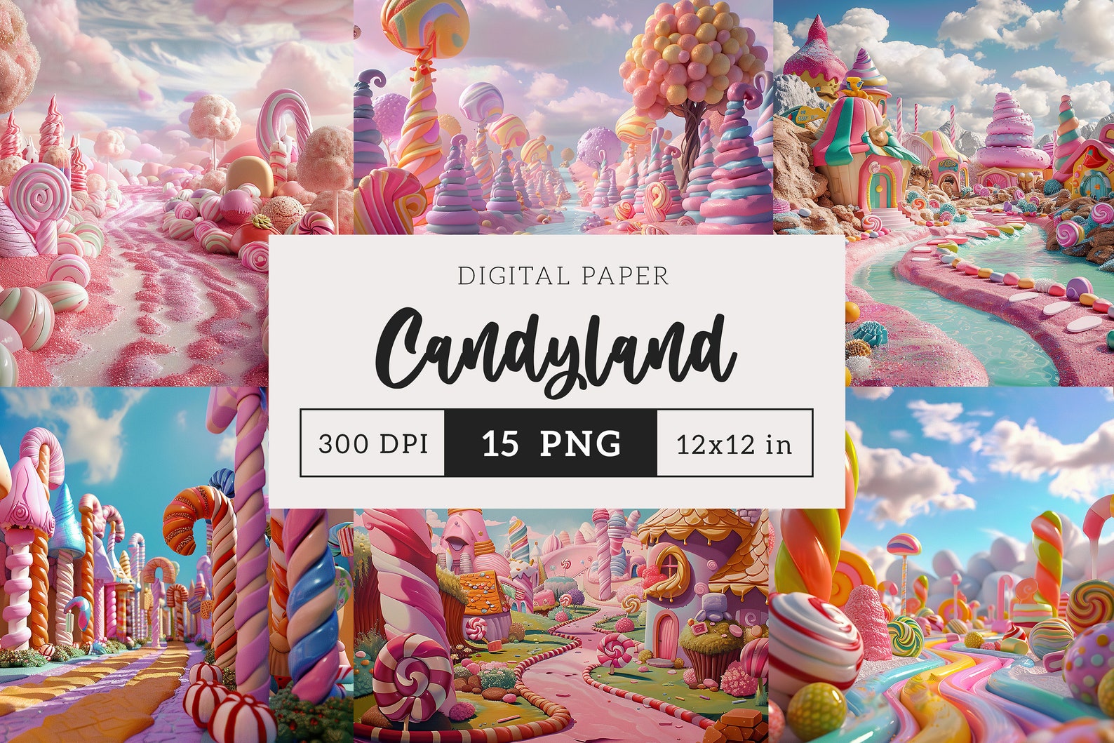 Candyland Digital Paper PNG Fantasy Ephemera Background Sweet Landscape ...