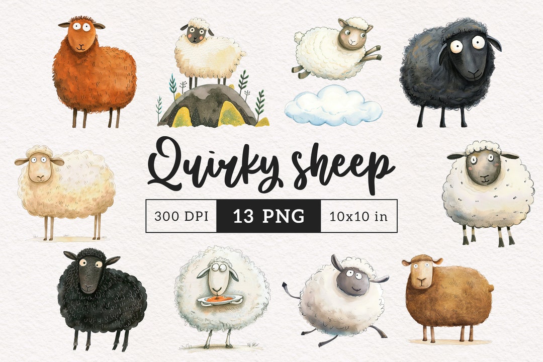 Quirky Sheep Clipart PNG Whimsical Lamb Sublimation Clip Art Farm ...