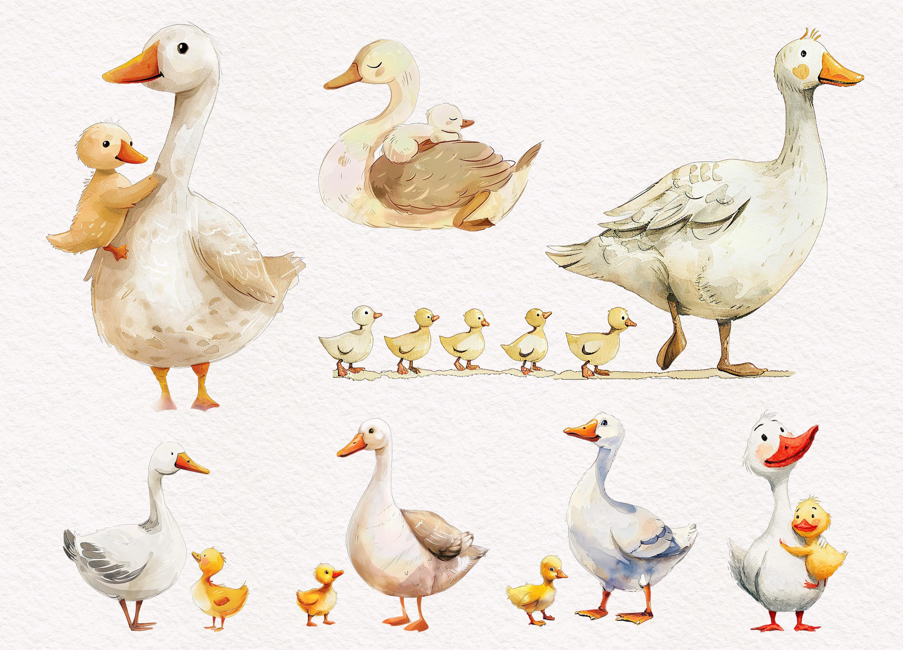Mom and Baby Geese Clipart Soft Whimsy Gosling PNG Boho Nursery Decor ...