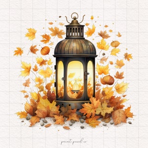 6 Autumn Lantern Clipart Boho Fall Lamp PNG Watercolor Cute Ephemera ...