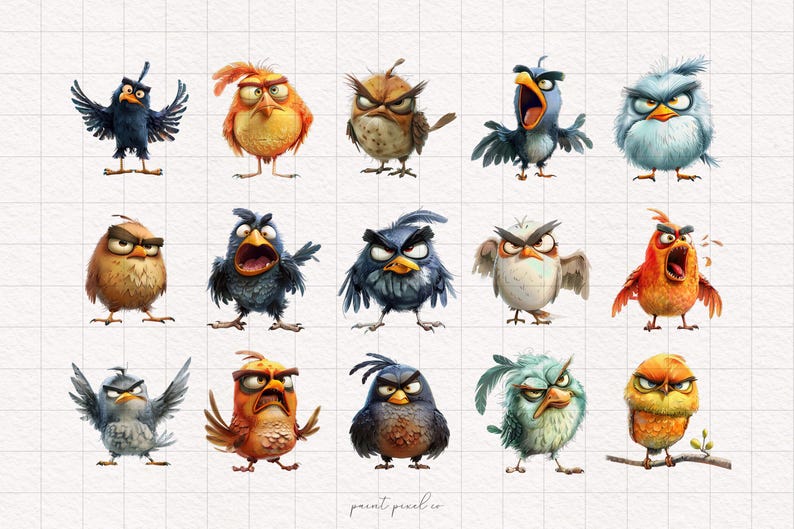 Grumpy Birds Clipart Funny Birds PNG Birds on a Wire Illustrations ...