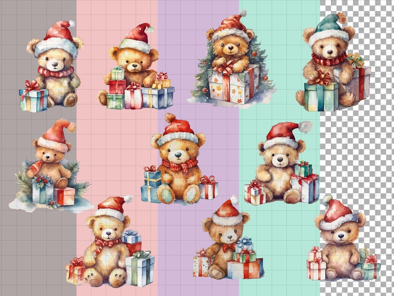 Christmas Bear Clipart Teddy Bear PNG Santa Clipart Watercolor ...