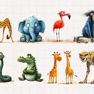 Quirky Safari Animals PNG Clipart Bundle Whimsical Animal Sublimation ...