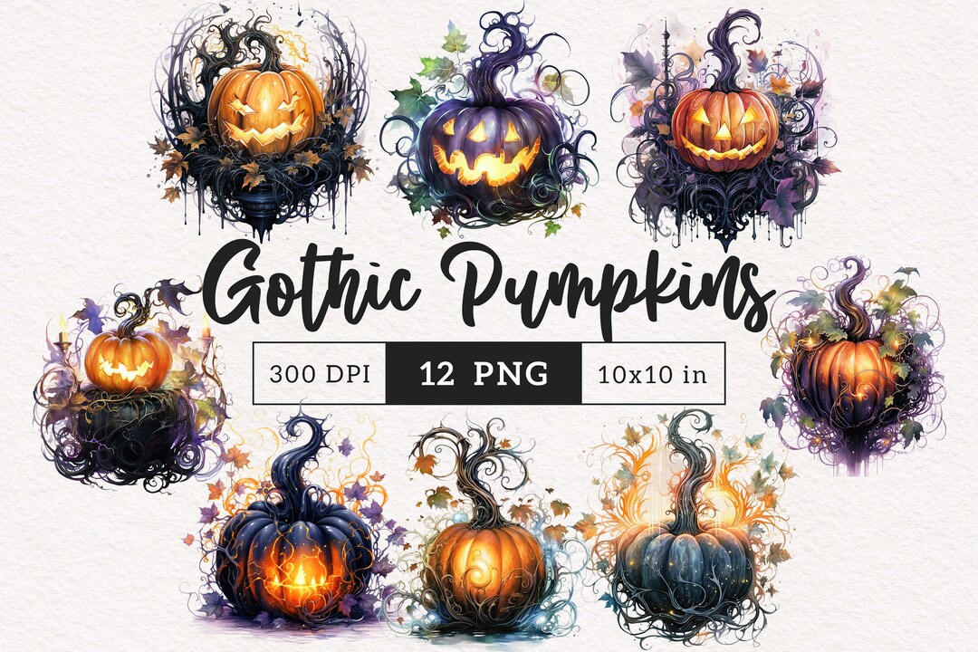 Watercolor Gothic Pumpkin PNG Dark Magic Witchcraft Fall Autumn Wiccan ...
