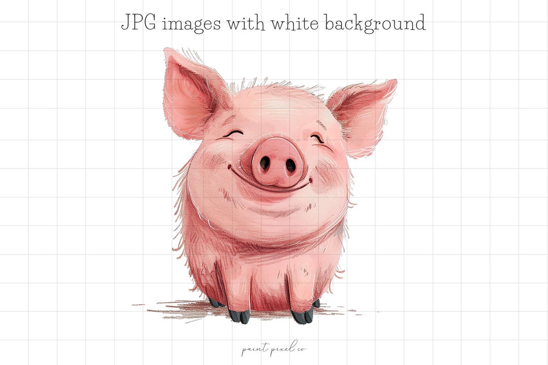 12 Quirky Pig JPG Clipart Whimsical Pigs Sublimation Clip Art Funny ...