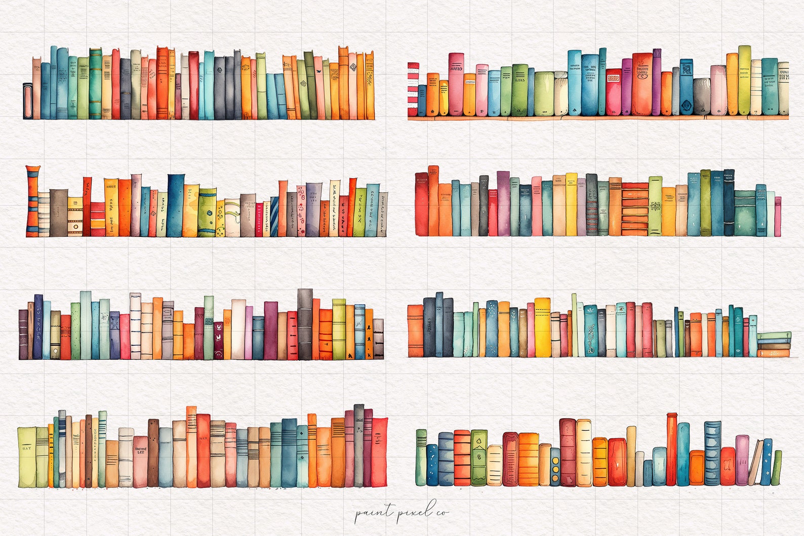 Whimsical Book Borders Clipart PNG Bundle Watercolor Quirky Books ...