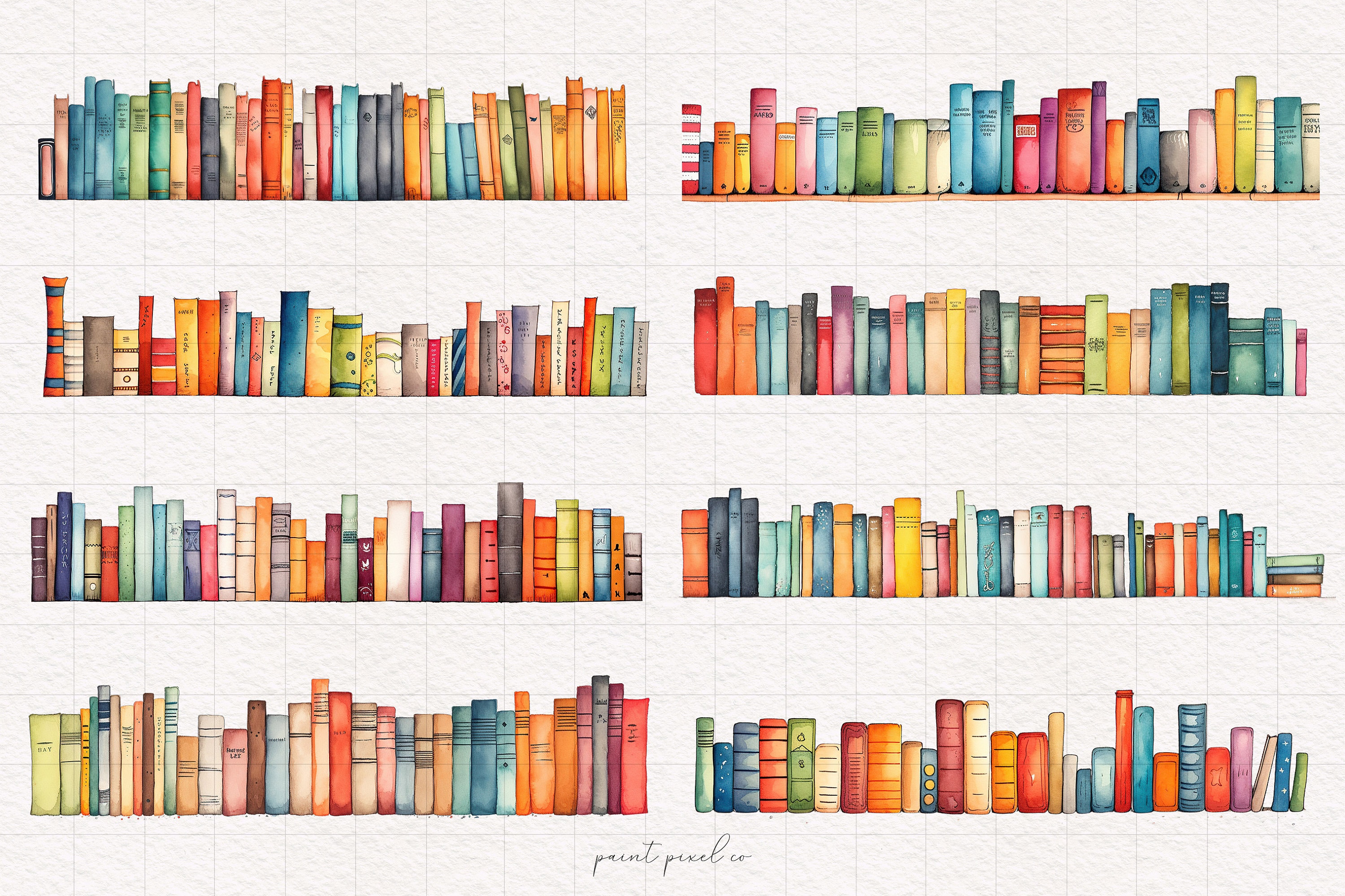 Whimsical Book Borders Clipart PNG Bundle Watercolor Quirky Books ...
