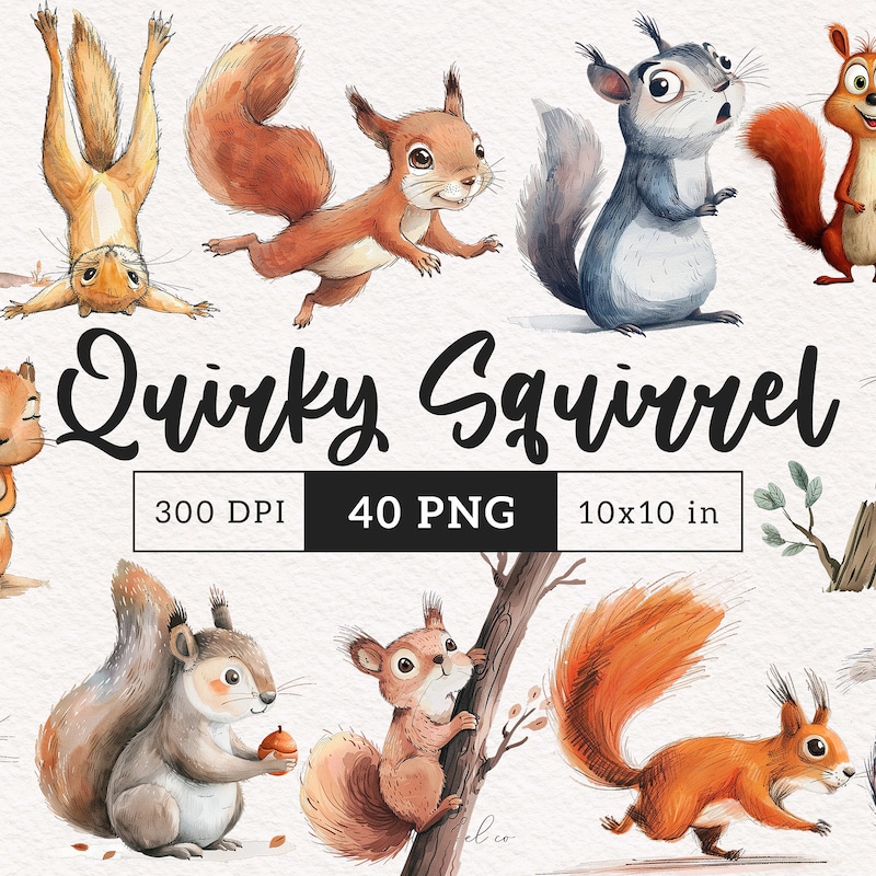 Woodland Squirrel Clipart - Etsy