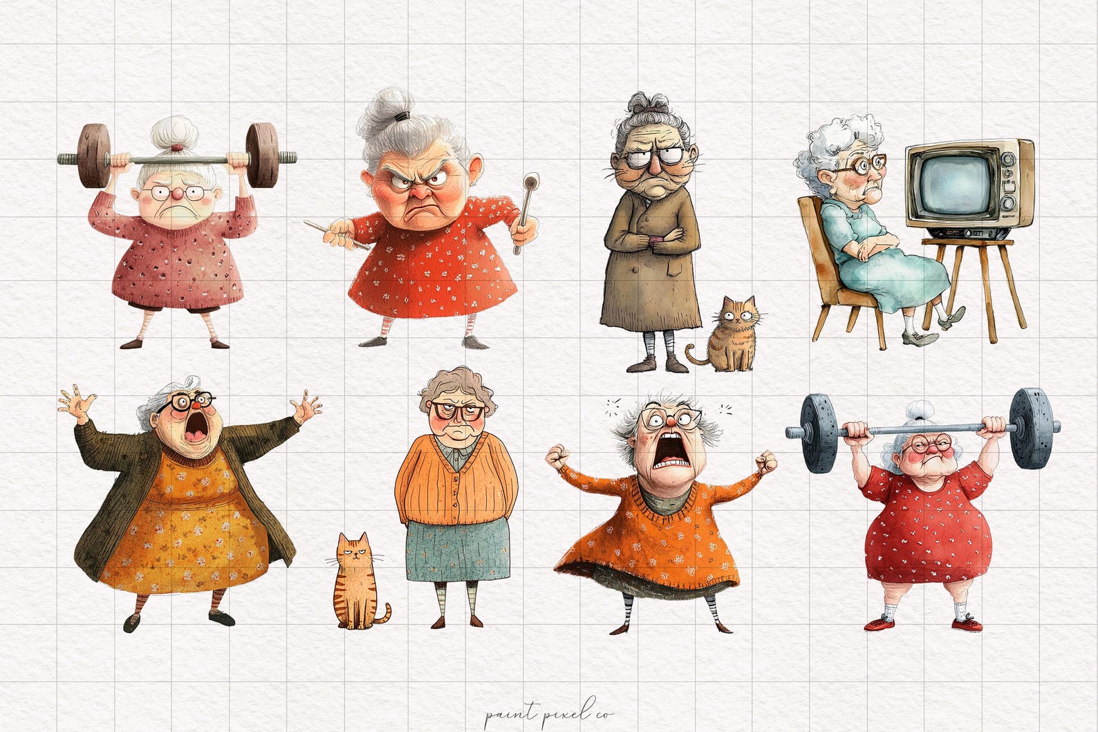 Grumpy Grandma Clipart Moody Granny PNG Whimsical Funny Cartoon Sassy ...
