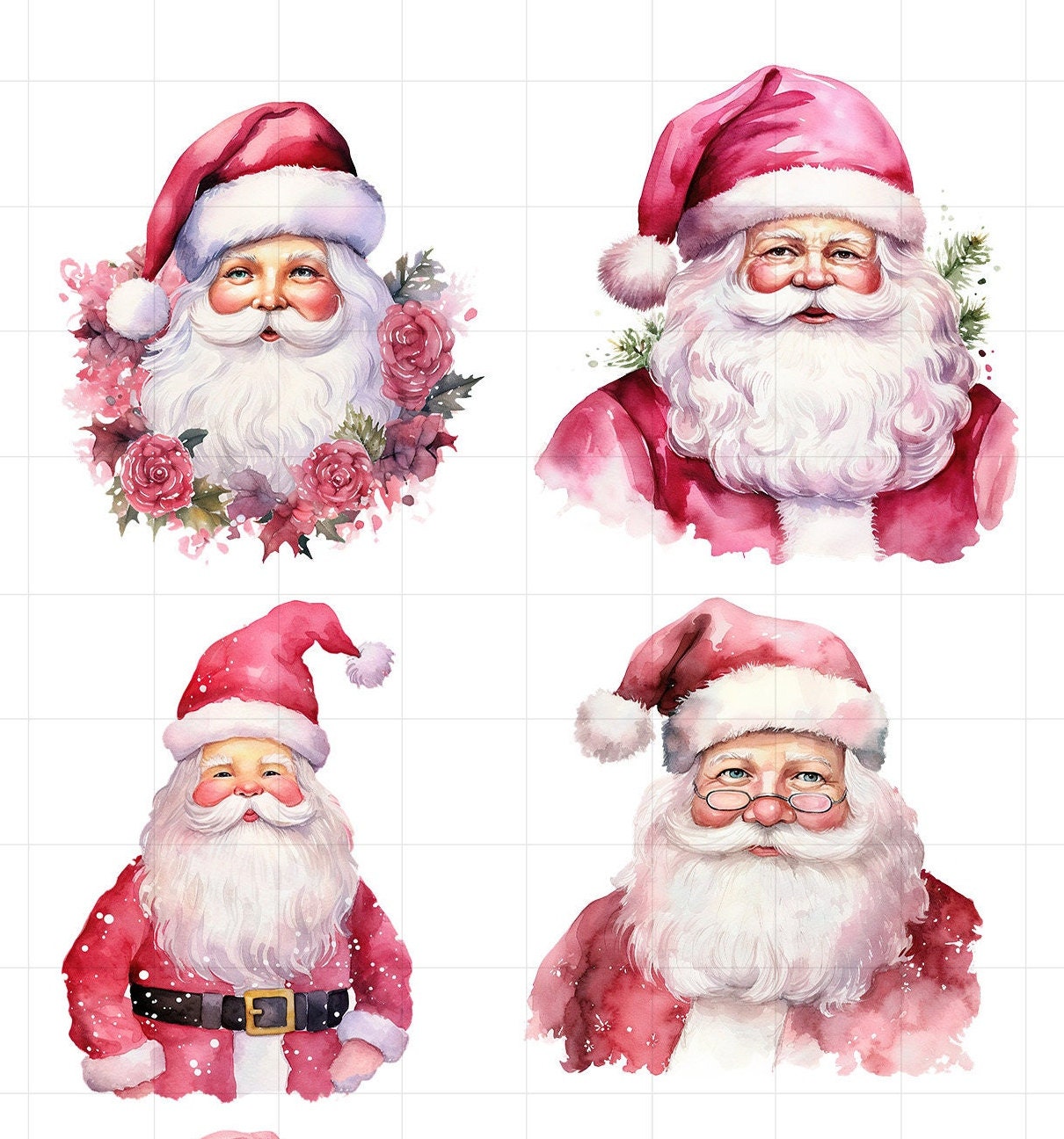 Pink Christmas Santa Claus Clipart PNG Holiday Clip Art Cute Pastel ...