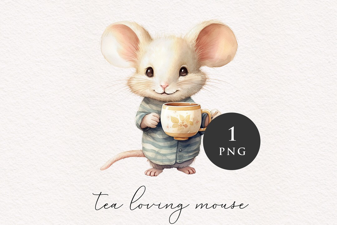 Mouse Drinking Tea PNG Clipart Vintage Animal Clip Art Nursery Adorable ...