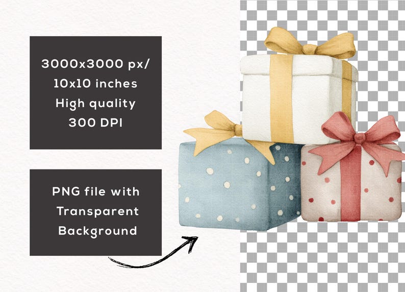 12 Watercolor Christmas Presents Clipart Minimalist Gift Boxes PNG ...