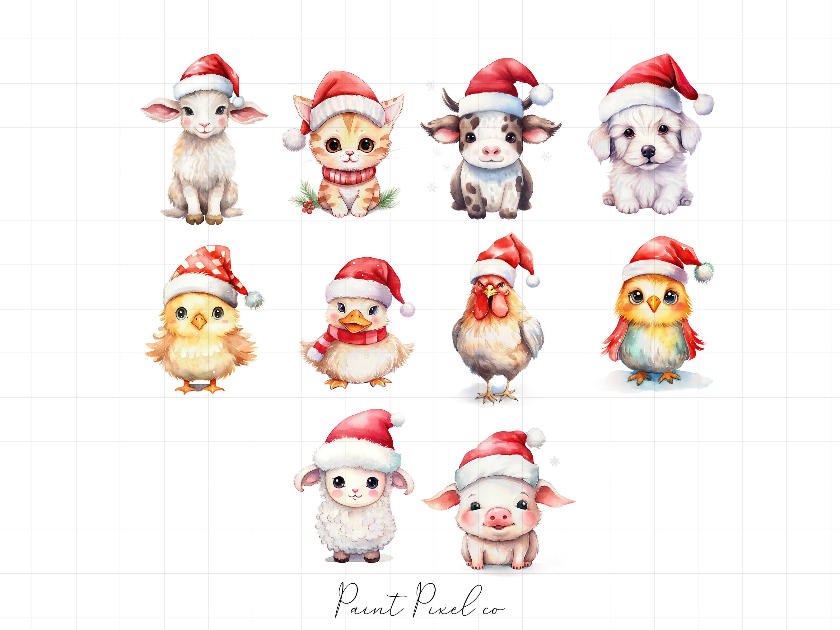 Christmas Animal PNG Holiday Animals Santa Hat Clipart Safari Woodland ...