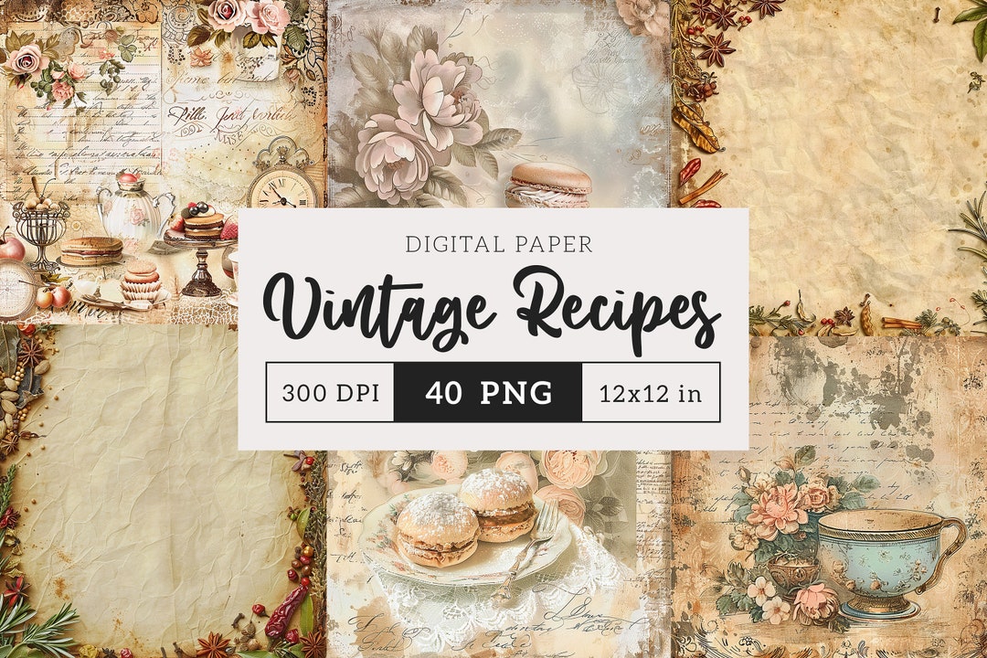 Recipe Digital Paper PNG Vintage Cookbook Background Grunge Kitchen ...