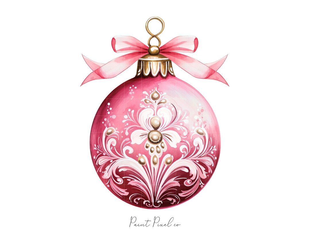 10 Pink Christmas Ornament Clipart High Quality Jpgs Holiday Baubles ...
