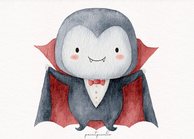 20 Cute Vampire Halloween Clipart Watercolor Spooky Vampires Cute ...