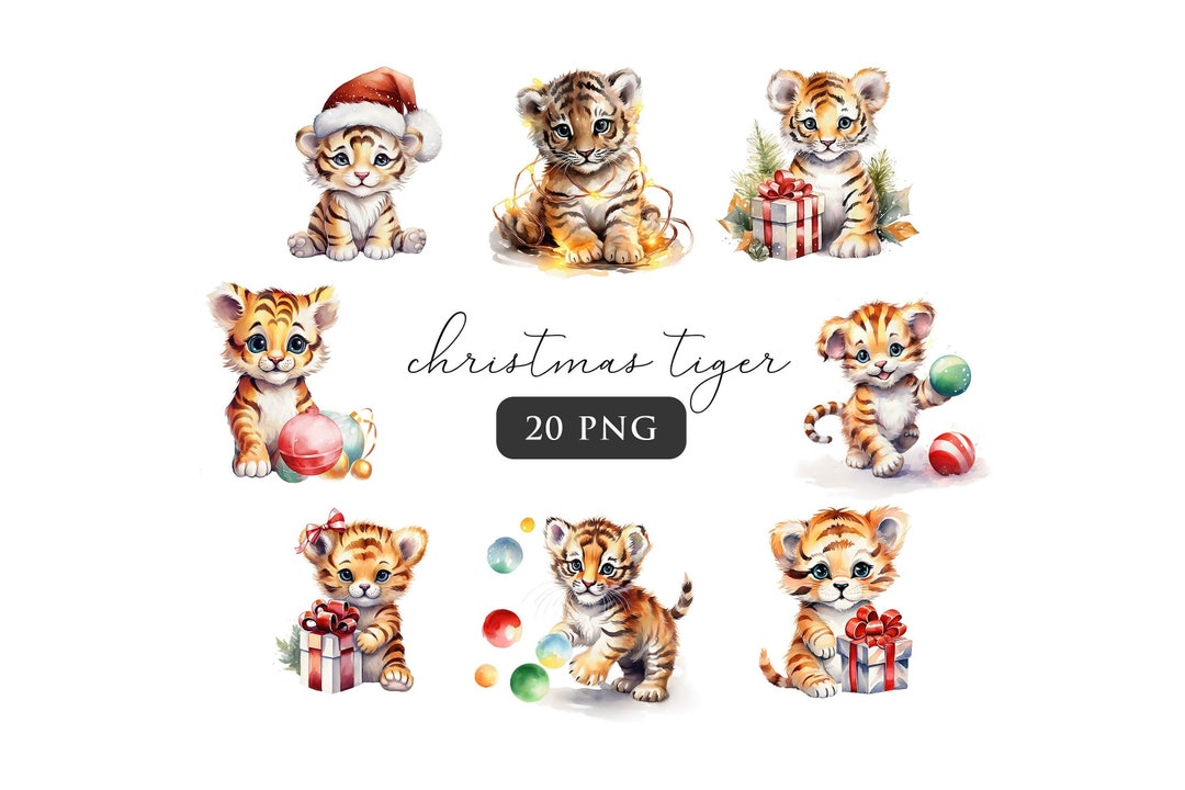 Christmas Tiger Clipart PNG Holiday Safari Animal Bundle - Etsy