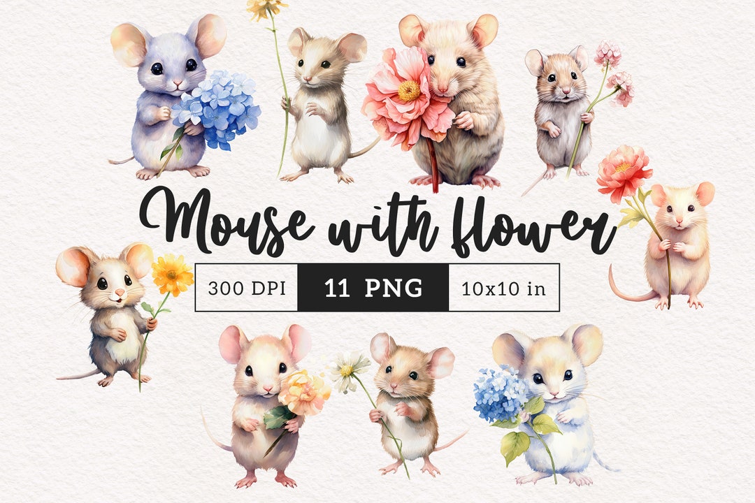 Mouse and Flower PNG Clipart Sweet Little Animal Clip Art Nursery ...