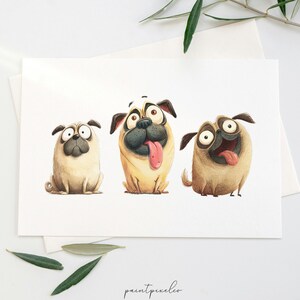 Quirky Pug Clipart Silly Dog PNG Whimsical Funny Pugs Sublimation Cute ...
