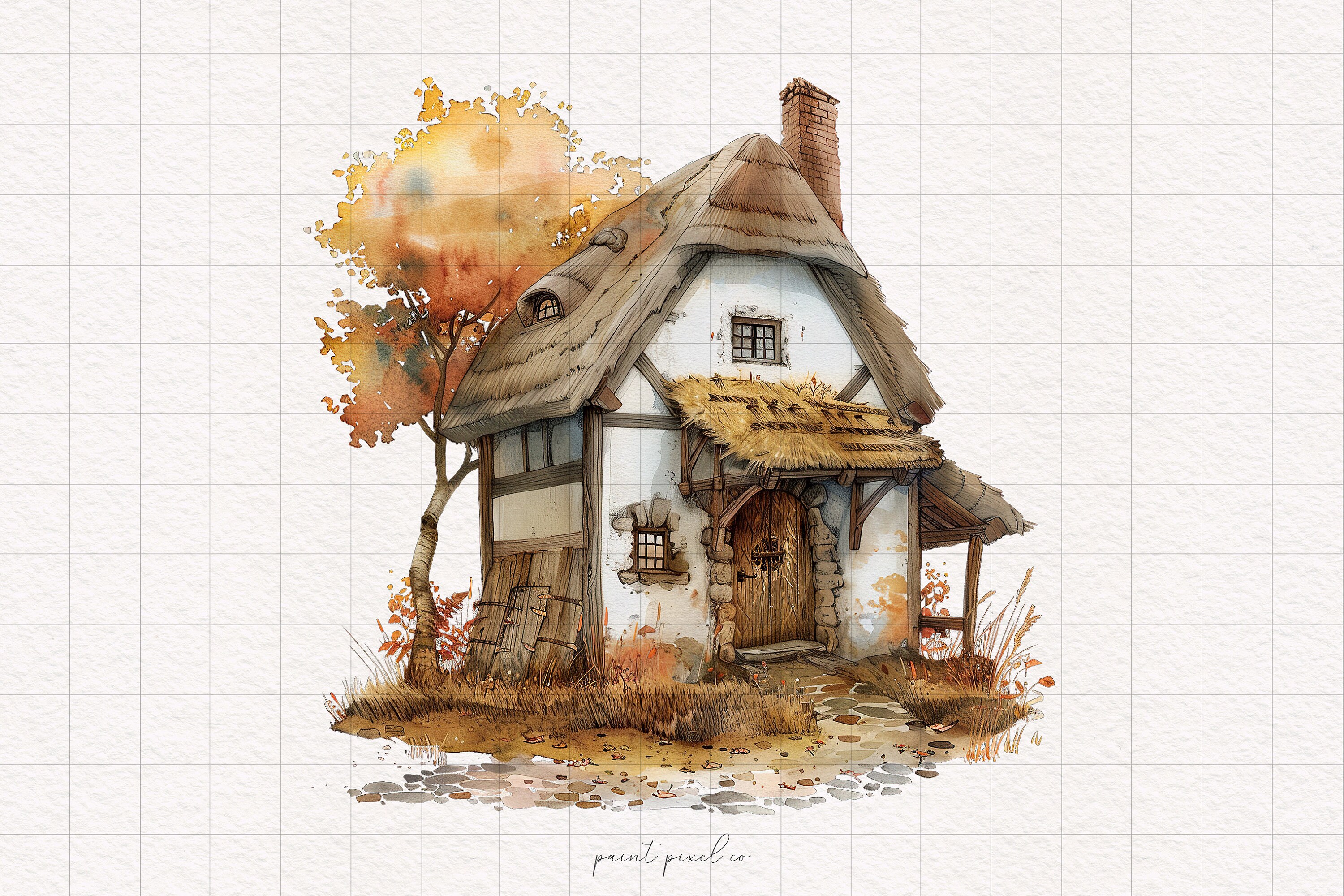 Rustic Fall Cottage Clipart Cozy Fall Thatch Roof Homes PNG Clipart ...