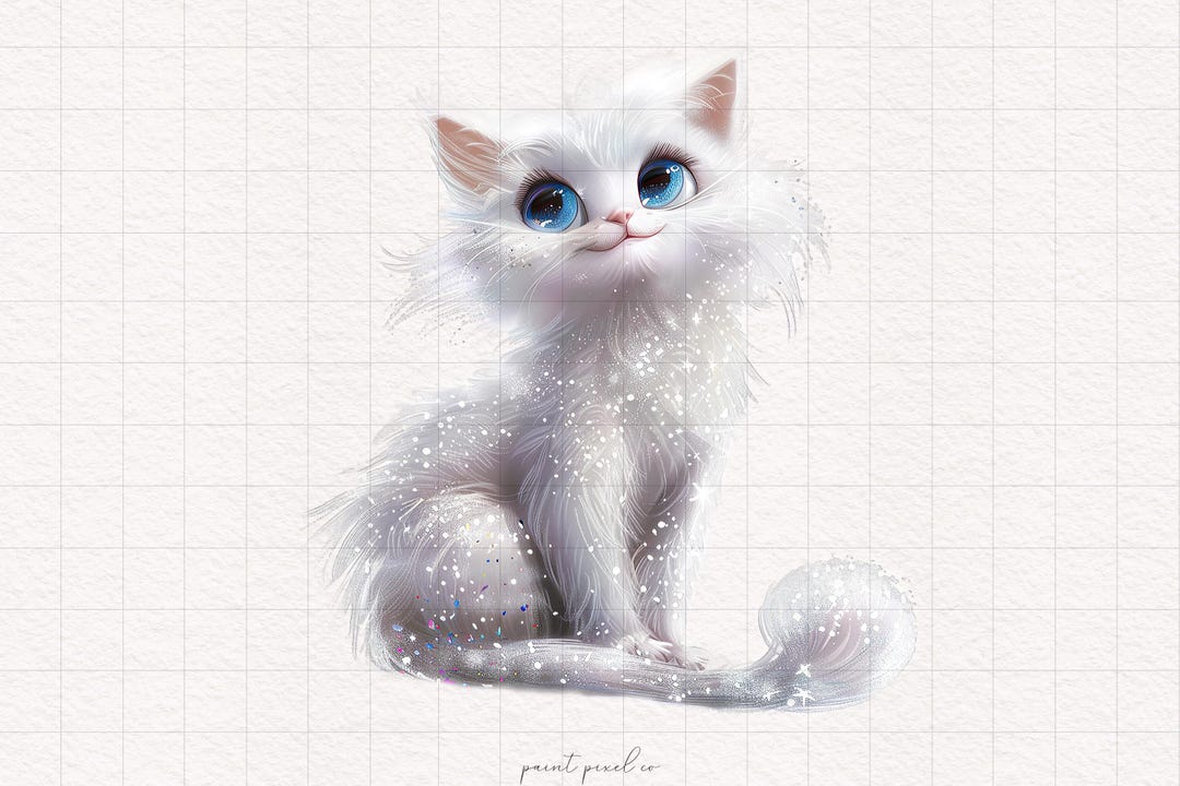 8 Sparkly Cat Clipart White Glitter Cat PNG Watercolor Kitten ...