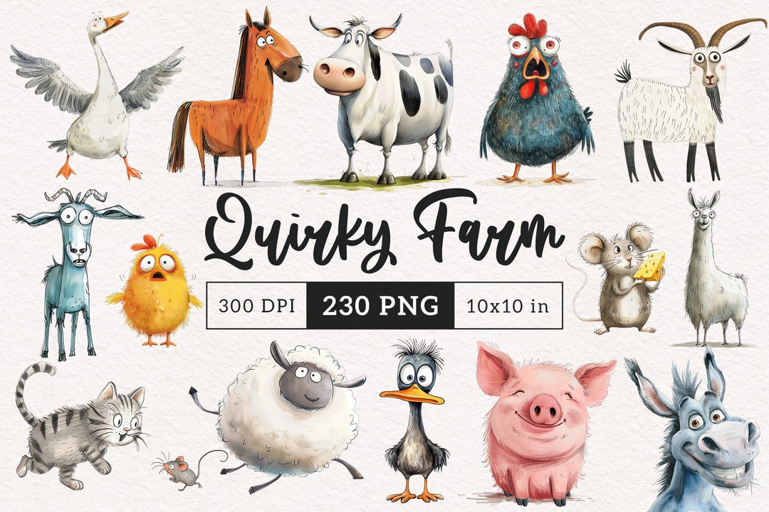Quirky Farm Animals PNG Clipart Whimsical Cow Pig Goat Sheep Cattle ...