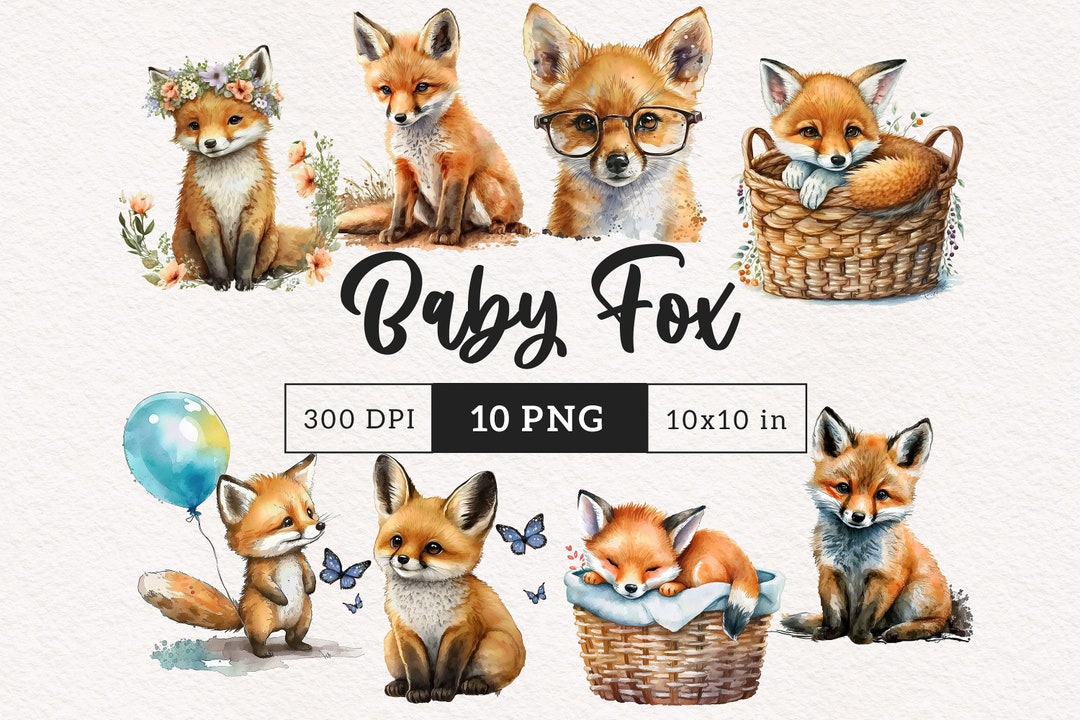 Woodland Animals PNG Watercolor Baby Fox Clipart Cute Baby Shower ...