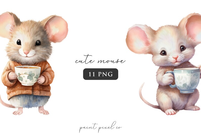 Mouse Drinking Tea PNG Clipart Sweet Animal Clip Art Nursery Adorable ...