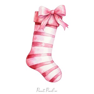 8 Pink Christmas Stocking Watercolor Clipart High Quality Jpgs Clip Art ...