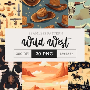 Wild West Patterns Highland Cow Seamless Background Western Landscape ...