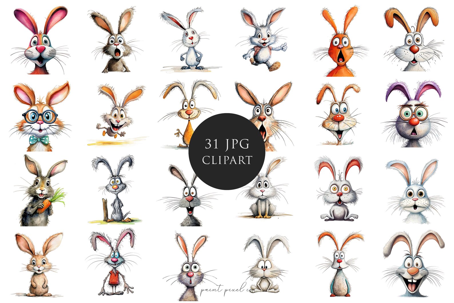 31 Quirky Rabbit JPG Clipart Whimsical Woodland Animal Funny Easter ...