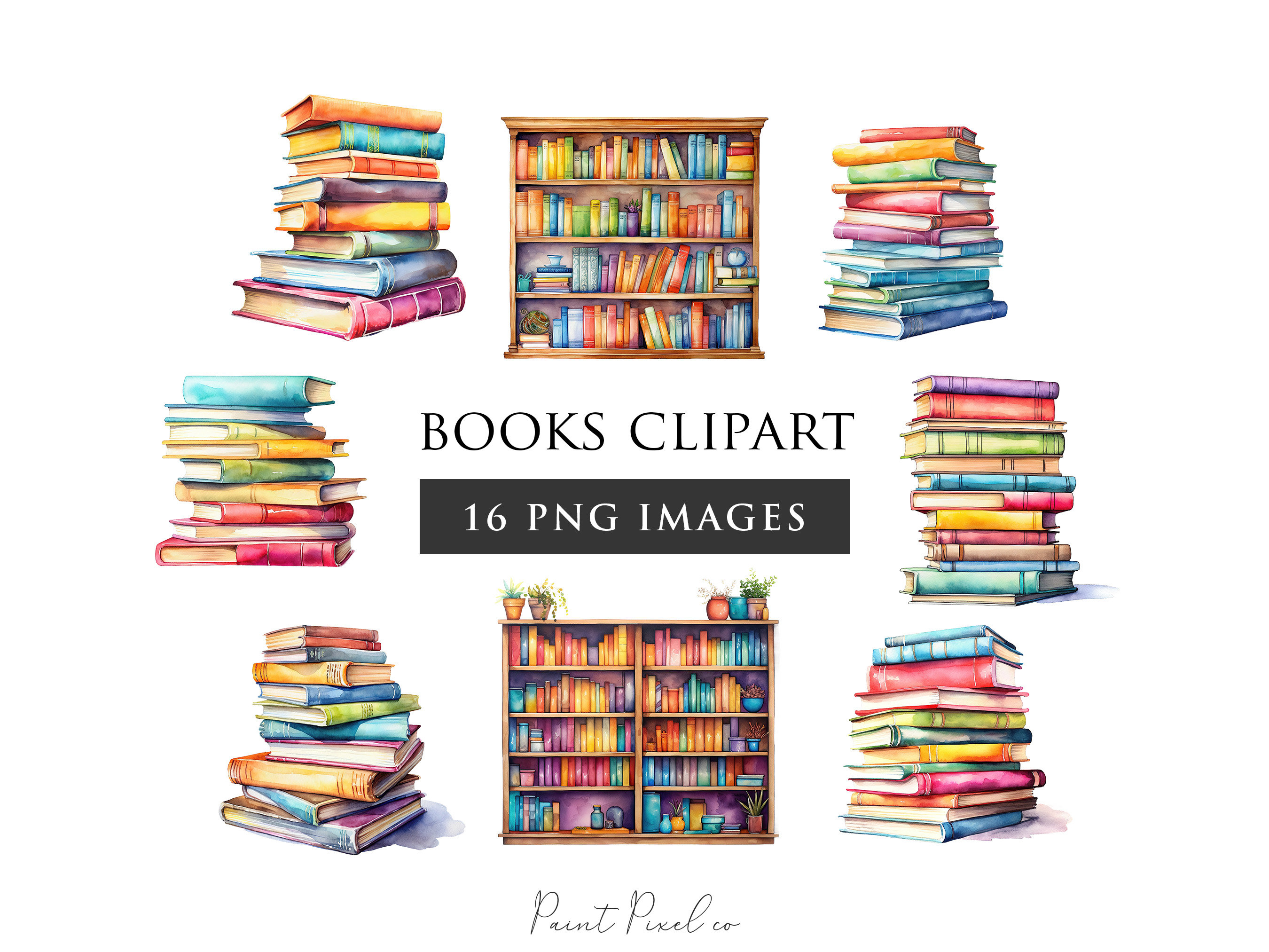 Books Clipart PNG Watercolor Stack of Books Clip Art - Etsy