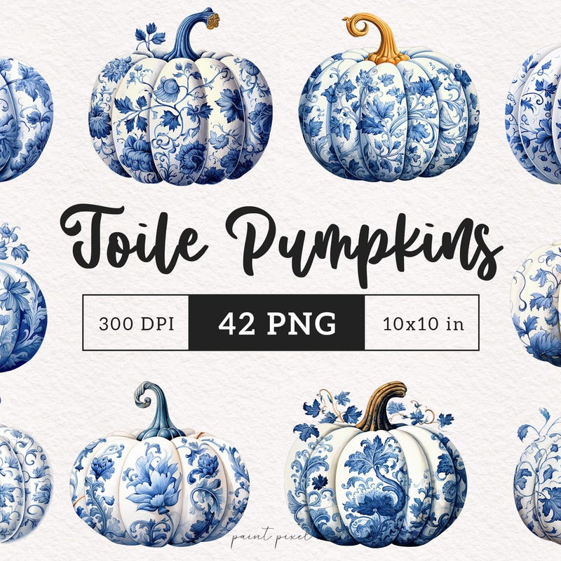 Blue and White Pumpkin Clipart - Etsy