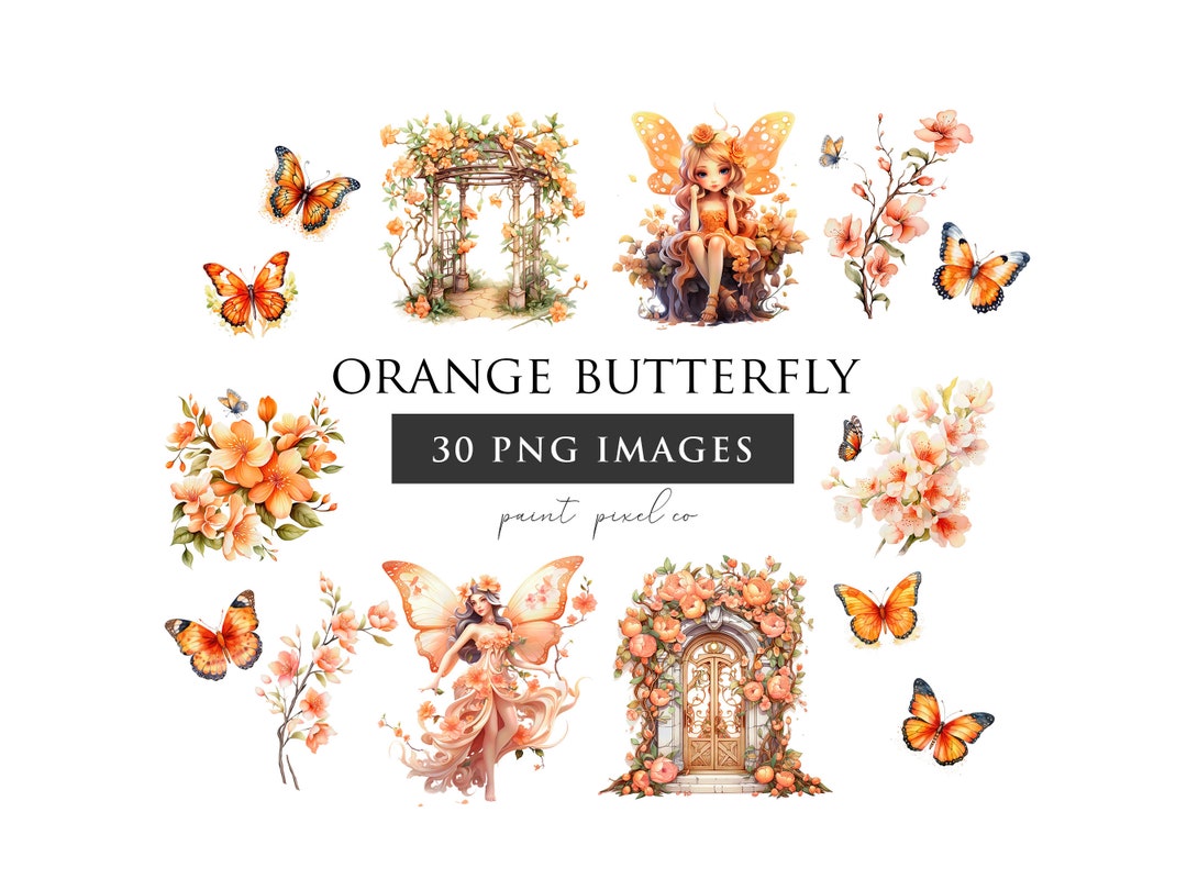 Orange & Peach Butterflies PNG Butterfly Clipart Fairy Garden - Etsy