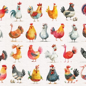 Quirky Farm Birds Clipart Whimsical Poultry PNG Funny Chicken Whimsy ...