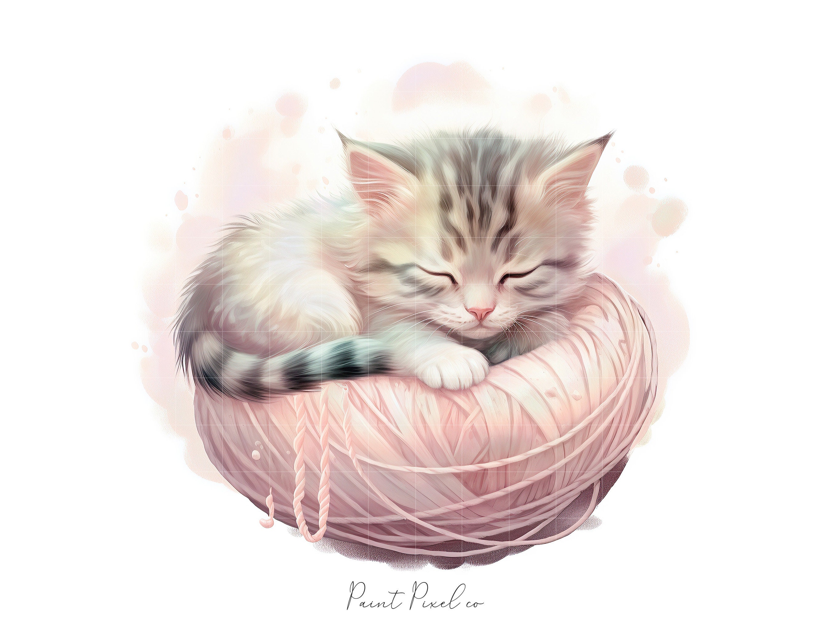 10 Cute Kitten on Yarn Clipart High Quality Jpgs Cat Clipart Bundle ...