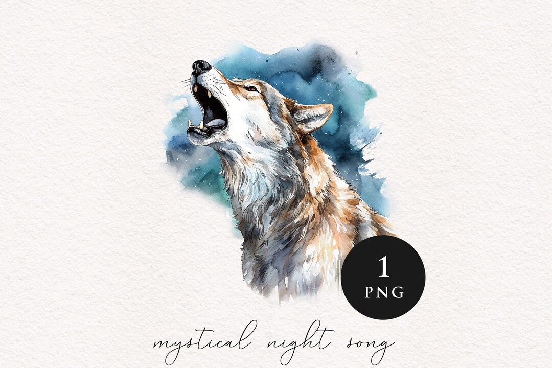 Howling Wolf Clipart PNG Watercolor Werewolf Sublimation Transfer Clip ...