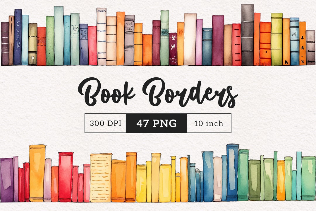 Whimsical Book Borders Clipart PNG Bundle Watercolor Quirky Books ...