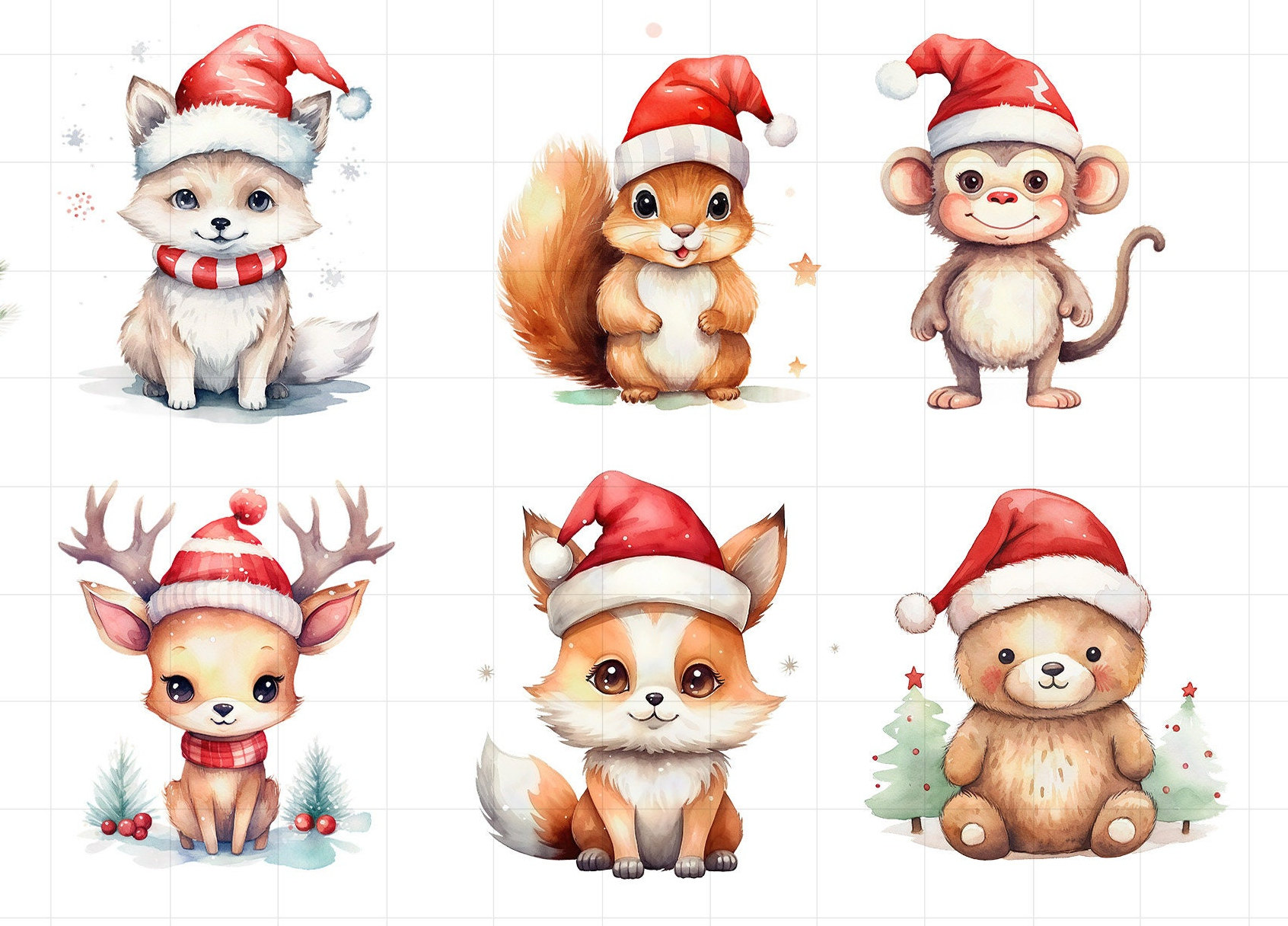 Christmas Animal PNG Holiday Animals Santa Hat Clipart Safari Woodland ...