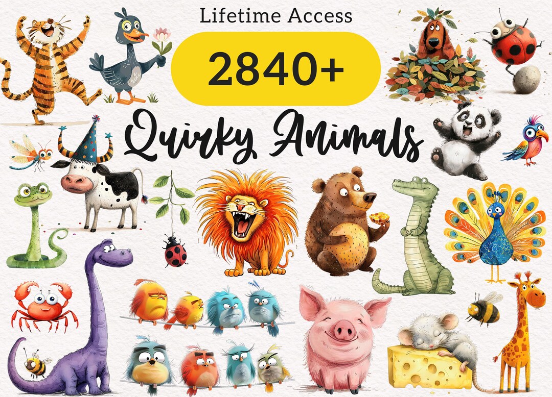 Quirky Animals Mega Bundle PNG Whimsical Animals Clipart Funny Safari ...