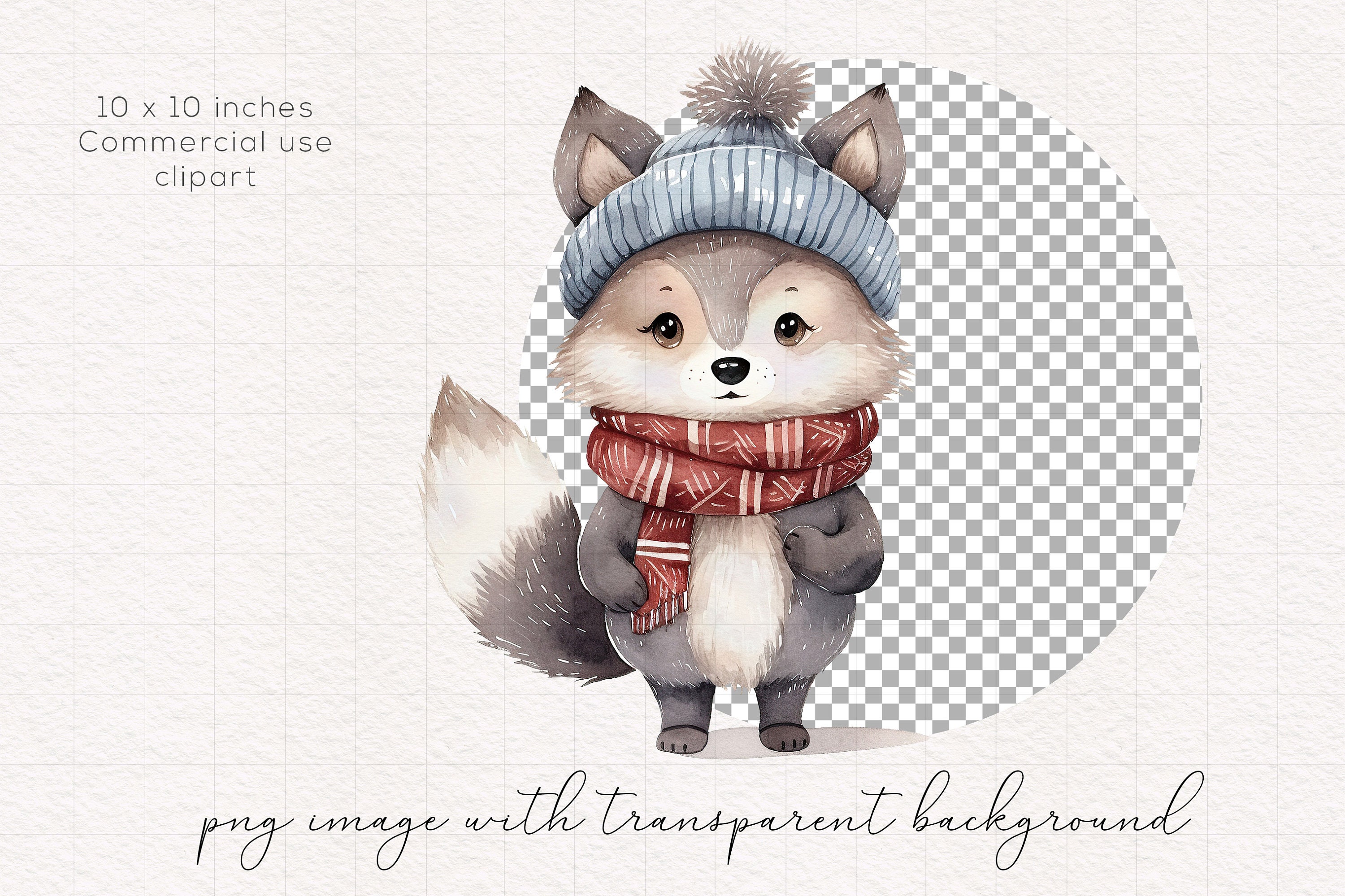 Winter Wolf Clipart PNG Bundle Watercolor Wolves With Scarf & Hat ...