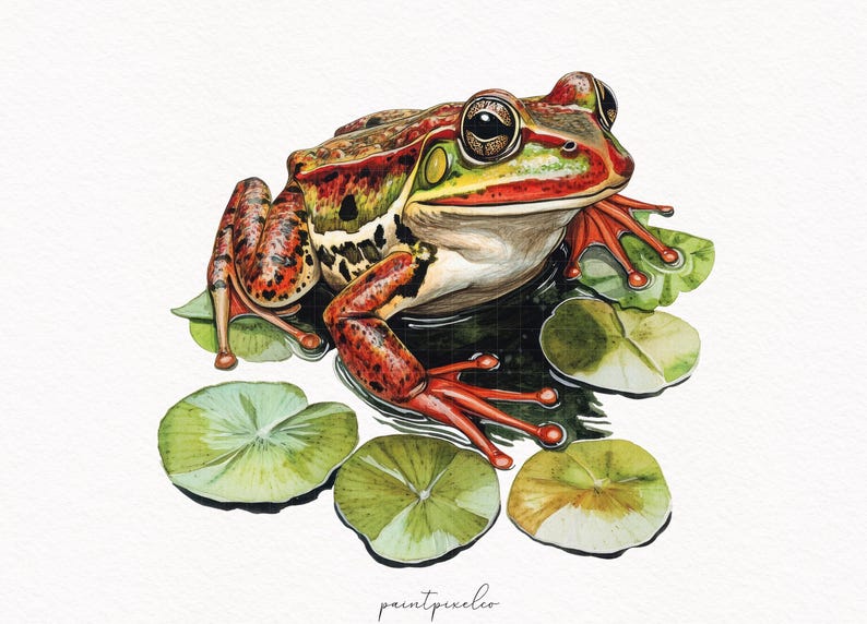 14 Green Frog Clipart Frogs in a Pond PNG Vintage Frog Spring PNG ...
