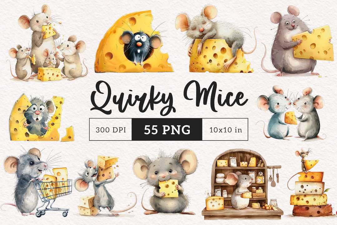 Quirky Mouse and Cheese Clipart Hilarious Mice PNG Whimsical Mouse ...