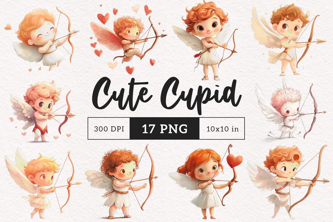Cupid Clipart Cute Valentine Cupids PNG Watercolor Sublimation Paper ...